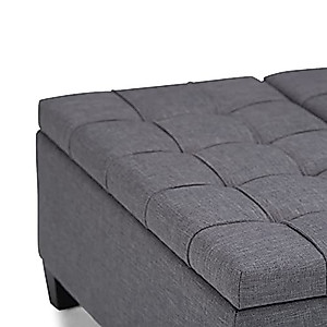 SIMPLIHOME Harrison 36 inch Wide Square Coffee Table Lift Top Storage Ottoman in Upholstered Slate Grey Tufted Linen Look Fabric for the Living Room,