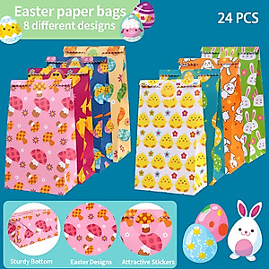 LOKIPA Easter Paper Candy Bags, 24PCS Easter Goody Paper Bags with 4PCS Stickers for Easter Party Favors