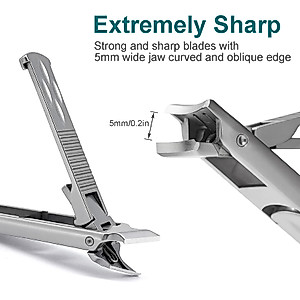 VOGARB Portable Nail Clippers for Thick Nails Ultra Slim Folding Safety Lock Wide Jaw Opening Cutter with File Travel Double Head Curved and Slanted Trimmer for Toenail Fingernail (Silver with File)