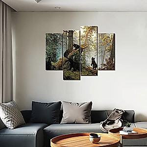 First Wall Art - Bears Play in Forest Broken Tree Wall Art Painting The Picture Print On Canvas Animal Pictures for Home Decor Decoration Gift