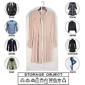 Garment Bag Clear 24'' x 54'' Long Dress Garment Bags White Breathable Full Zipper Dust Cover for Clothes Storage Closet Pack of 6