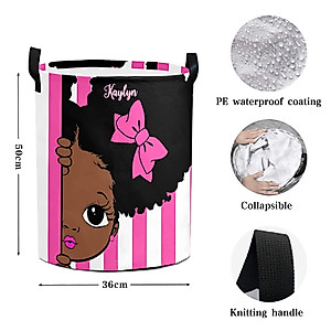 African Black Girl Princess Personalized Laundry Basket Clothes Round Storage Handle Waterproof, Custom Foldable Large Capacity and Lightweight, For Bedroom Bathroom Toy Decoration