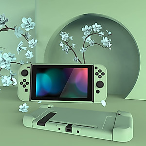 eXtremeRate PlayVital Back Cover for Nintendo Switch Console, NS Joycon Handheld Controller Separable Protector Hard Shell, Customized Dockable Protective Case for Nintendo Switch - Matcha Green