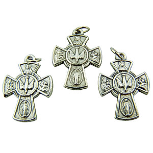 Silver Tone Rosary Part 4-Way Cross with Holy Dove Center Pendant Charm, 7/8-inch