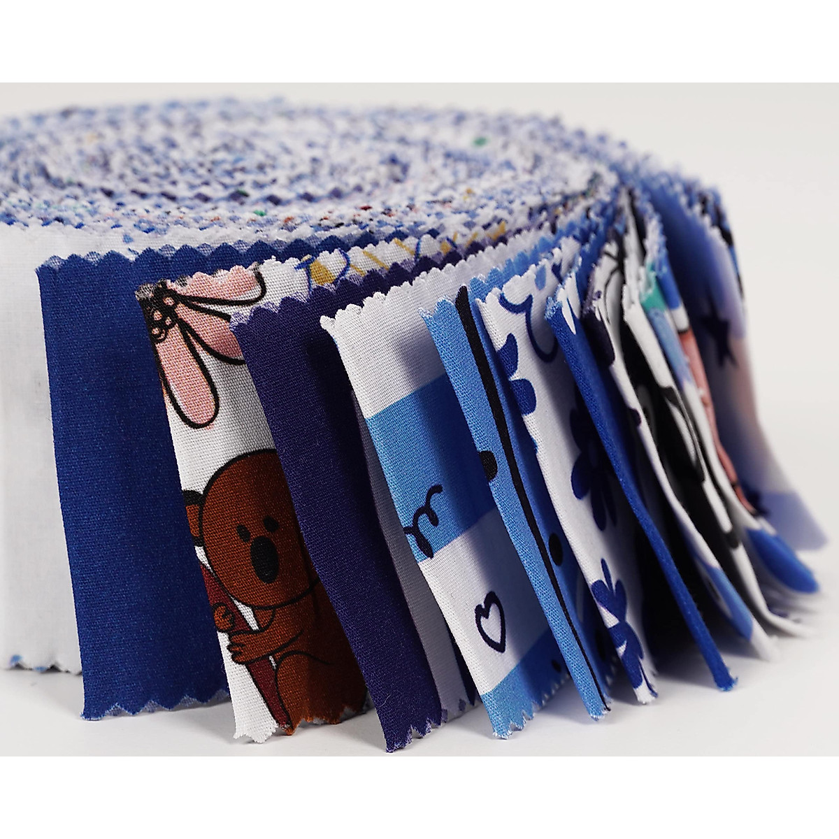 Soimoi 40Pcs Baby Boy Print Cotton Precut Fabrics for Quilting Craft Strips 2.5x42inches Jelly Roll - Medium Blue