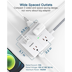 Power Strip Surge Protector with USB, Widely AC Outlet Extension Cord Flat Plug Desktop Charging Station