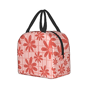 Pink Floral Lunch Box Reusable Lunch Bag for Travel Picnic Shopping work Food Container for Women Men Adults