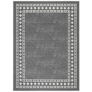 Antep Rugs Alfombras Modern Bordered 5x7 Non-Skid (Non-Slip) Low Profile Pile Rubber Backing Indoor Area Rugs (Gray, 5' x 7')