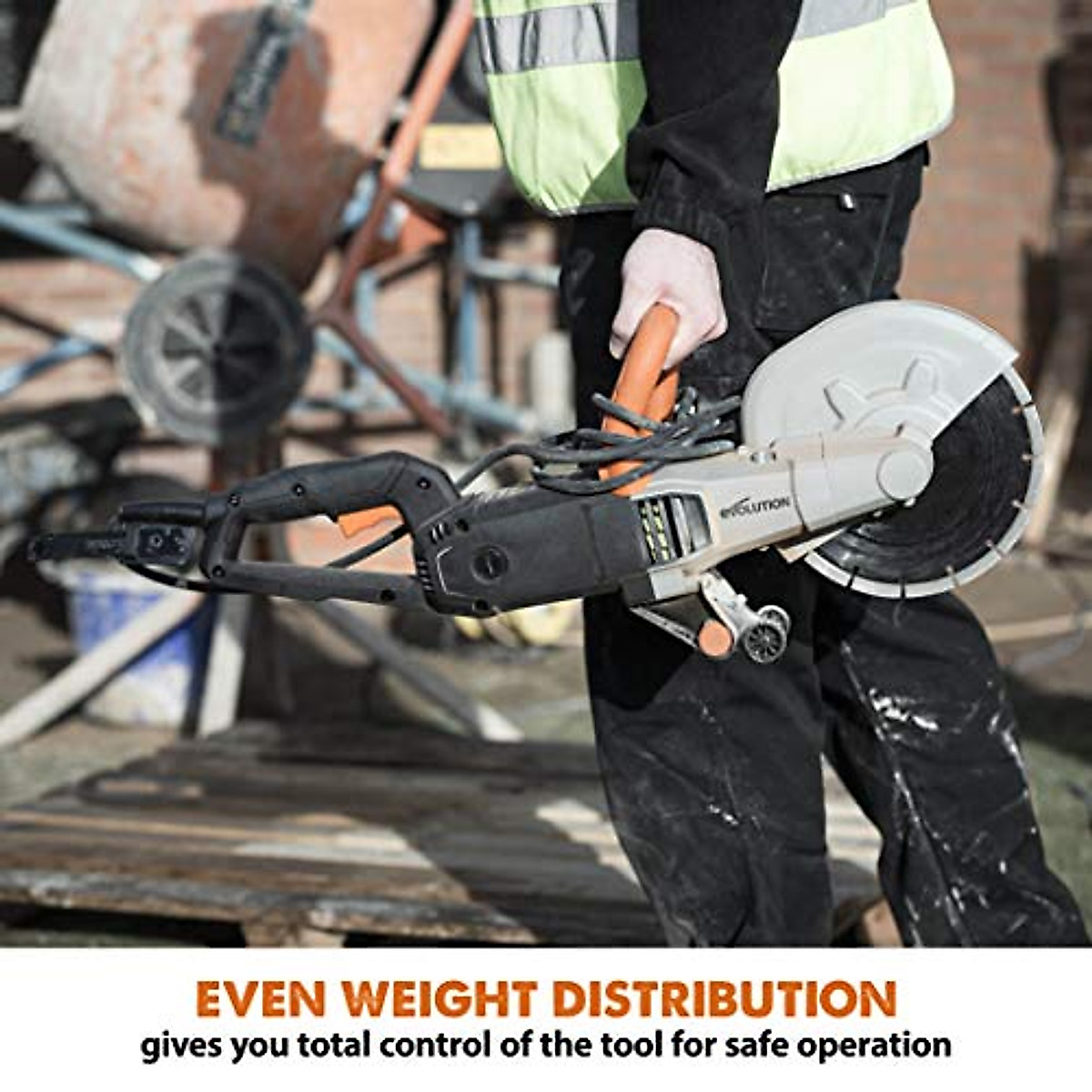 Evolution R230DCT - 9 in Concrete Saw (Aka Circular, Angle Grinder, Cut Off/Chop Saw, Demo Saw, Disc/Power Cutter) - 15A Motor, No Gas - 3-1/2 In Cut - Incl Diamond Masonry Blade