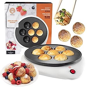 MasterChef Electric Ebelskiver Maker Delicious Homemade Japanese Takoyaki, Donut Holes, Cake Pops, Octopus Balls, Aebleskivers, Danish- Nonstick Easy Clean Appliance, Fun Summer Baking Gift