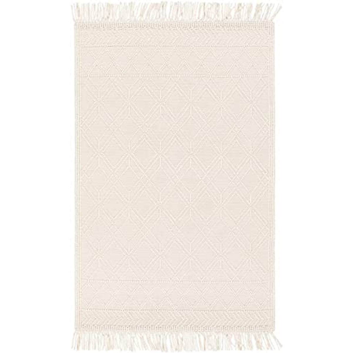 Leonardtown Moroccan Farmhouse Living Room Bedroom Wool Area Rug with Tassel - High Low, Wool - Moroccan Trellis - Hand Woven, Handmade, Beige, Grey, Light Brown - 5' x 7'6"