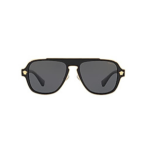 Versace Medusa Charm VE 2199 100281 Black Plastic Aviator Sunglasses Grey Polarized Lens