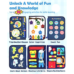 VARANO Montessori Busy Board Book Toy for 1 2 3 Year Old, Educational Sensory Toys for Toddlers 1-3, Car & Airplane Activities for Travel and Learning – Gifts for Boys and Girls (Jungle Animals)