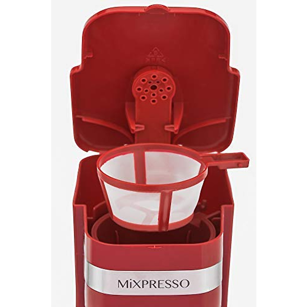 Mixpresso Personal Single-Serve Coffee Maker & 14oz Travel Mug, Drip Small Coffee Maker & Tumbler, Auto Shut Off & Reusable Filter, Red Coffee Maker Compatible with Coffee Grounds