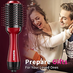 Beautimeter Hot Air Brush, 2-in-1 Volumizing Hair Dryer Brush, Negative Ion Blow Dryer Comb, Salon Hair Styler Brush for Hair Straightening and Curling, Red