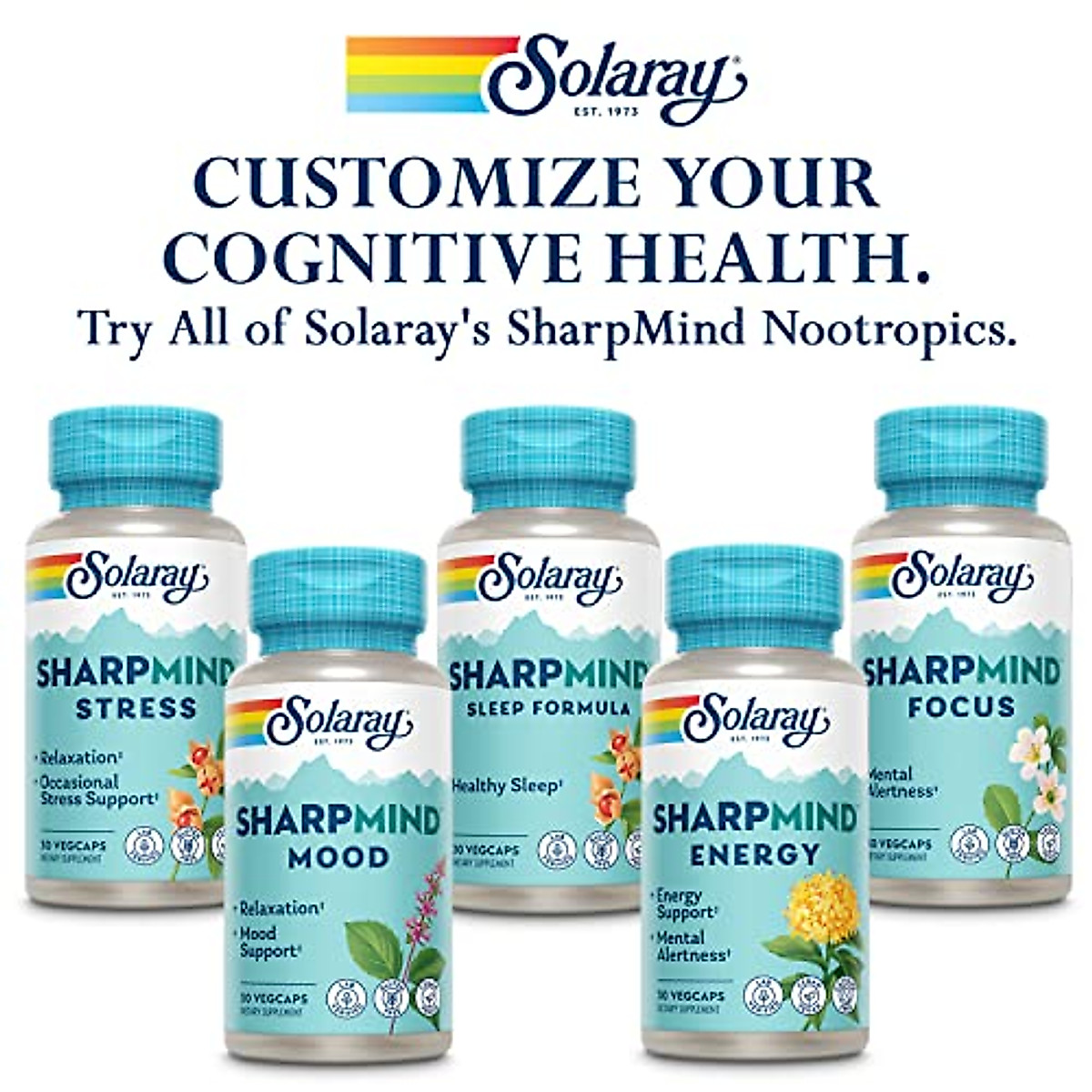 SOLARAY SharpMind Sleep, Nootropic Sleep Aid Formula, Nootropics Brain Support Supplement for a Calm Mood and Healthy Sleep with Slow Release Melatonin 3mg, 60 Day Guarantee, 30 Servings, 30 VegCaps