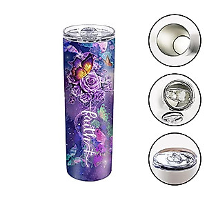 Purple Butterfly Style Butterfly Lover Inspiration Motivational Love Faith Hope Tumbler Cup with Lid, Double Wall Vacuum Thermos Insulated Travel Coffee Mug or Gym Fitness Travel Office Use 20oz