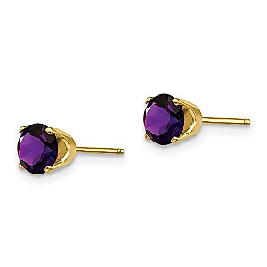 14K Yellow Gold 5mm Purple Amethyst Studs Gemstone Earrings February Birthstone Jewelry