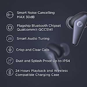 Libratone AIR+ 2 (2nd Gen) True Wireless Earbuds - Active Noise Cancelling, Bluetooth 5.2, in-Ear Headphones with Wireless Charging Case, IP54 Dust and Water Resistant, 24-Hour Playtime, Black