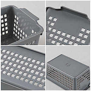 Dehouse 6 Pack Small Plastic Storage Baskets, Plastic Baskets Organizer Bins, Gray