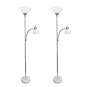 Simple Designs LF2000-SLV-2PK Floor Lamp with Reading Light 2 Pack, Silver
