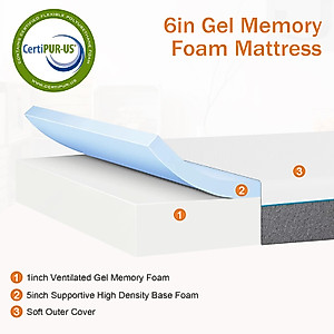 BSTOPHKL Queen Size Mattress, 6 inch Gel Memory Foam Mattress Bed-in-a-Box Medium Firm Mattresses for Cool Sleep & Pressure Relieving—Certipur Certified
