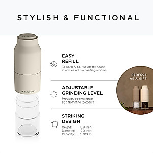 LARS NYSØM Salt and Pepper Grinder Set Stainless Steel with Adjustable Grinder I Bottle Design Spice Mills Set Manual (Brown/Beige)