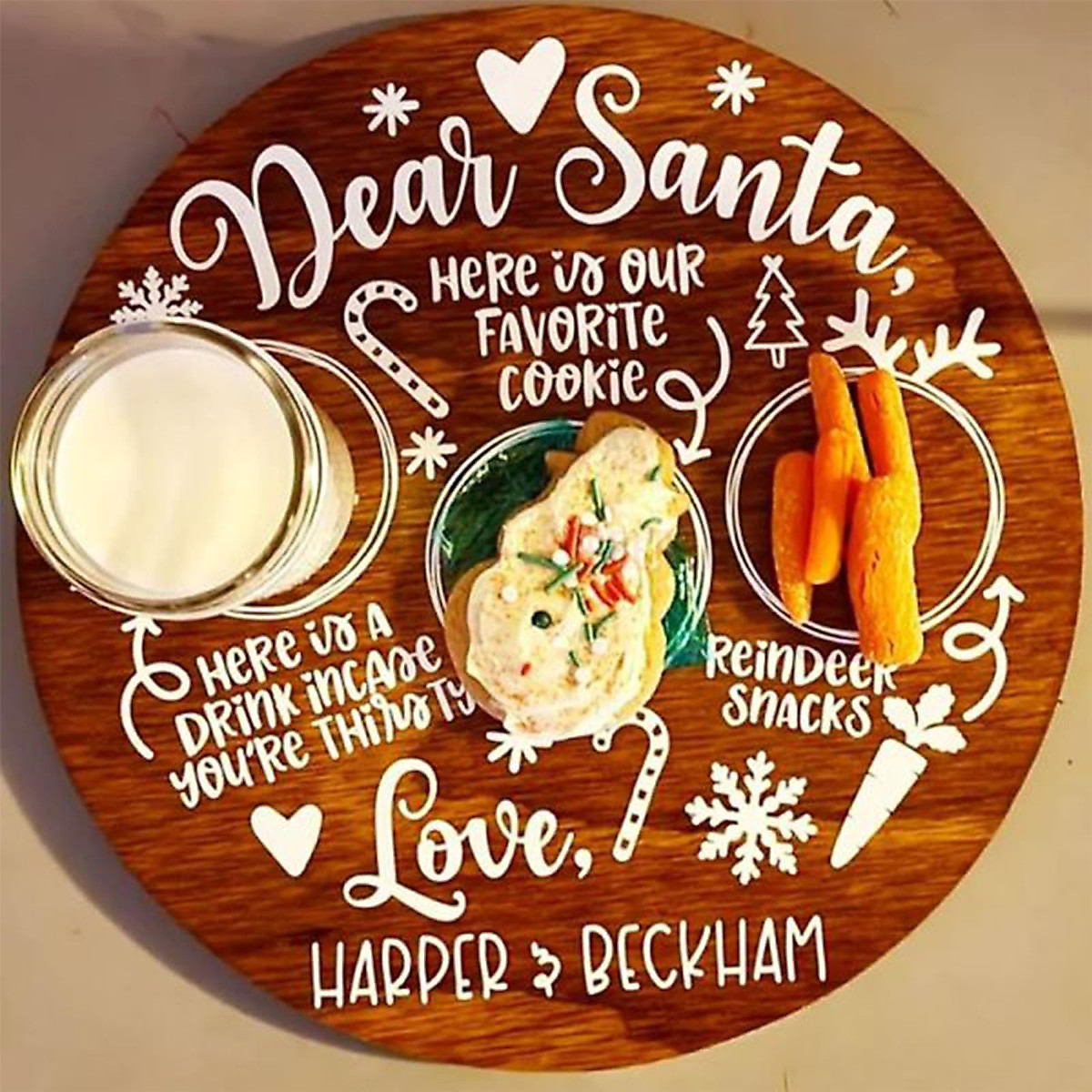 Personalized Wooden Christmas Cookies and Milk for Santa Tray, Custom Wooden Christmas Santa Treat Plate Board with Handle, Christmas Eve Serving Tray Home Party Decoration
