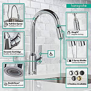 hansgrohe Focus N Chrome Bar Kitchen Faucet, Kitchen Faucets with Pull Down Sprayer, Faucet for Kitchen Sink, Chrome 71801001