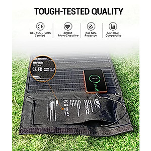 [Upgraded] BLAVOR 30W Solar Charger USB-A QC3.0 24W USB-C DC 30W Outputs, Foldable Solar Panel for Camping, IPX4 Waterproof, Solar Battery Charger Compatible with Solar Generators, Phones, Tablets
