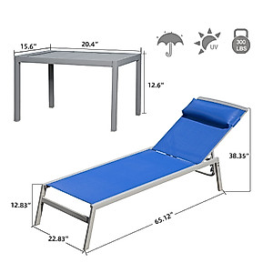 Domi Patio Chaise Lounge Set, Aluminum Pool Lounge Chairs with 5 Adjustable Position, Breathable Textilene Fabric, Sunbathing Pool Chairs with Headrest and Side Table, Blue
