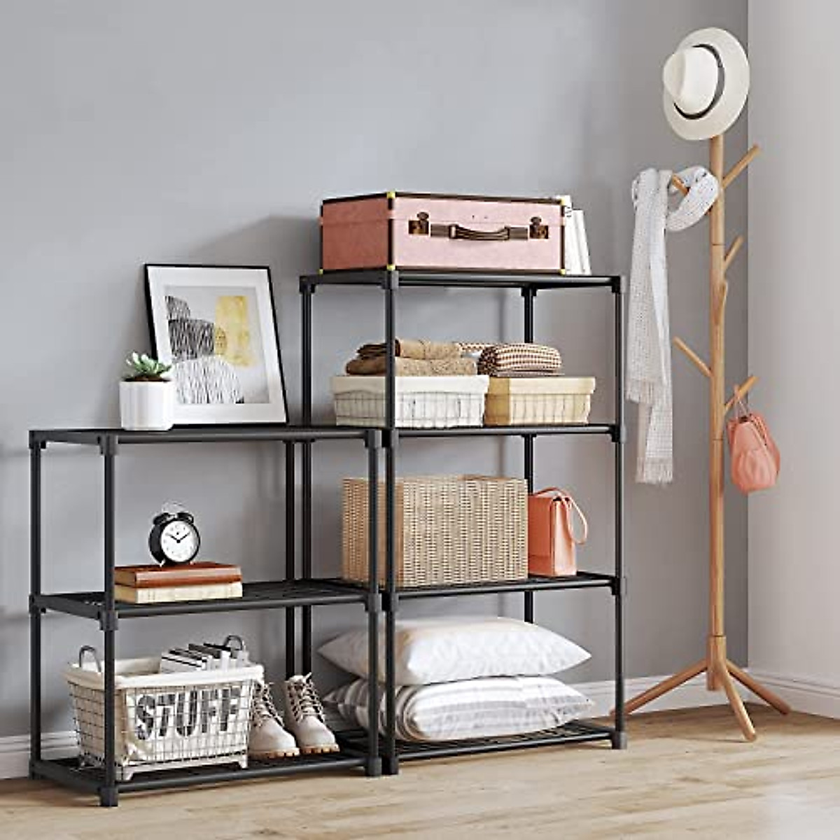 TABIGER 47.3" Storage Shelves Unit, Closet Wire Shelving for Storage with 4 Tier Metal DIY Stackable Shelves, Closet Shelving for Kitchen Bedroom Laundry Room Living Room, 25.6" W x 15.8" D x 47.3" H