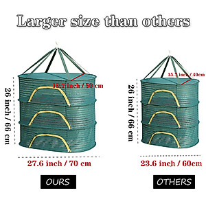 Hanging Drying Net Herb Drying Rack Foldable Fish Mesh Rack Net 19.7"x27.6"x25.5" Large 3 Layer Collapsible Dry Net with Zippers for Drying Fish Plants Vegetables Fruit Herb Flowers Clothes (Green)