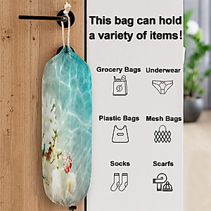 Summer Beach Plastic Bag Holder, Starfish Seashell Grocery Bag Storage Holder Hanging Garbage Shopping Bag Trash Bags Organizer for Kitchen Home