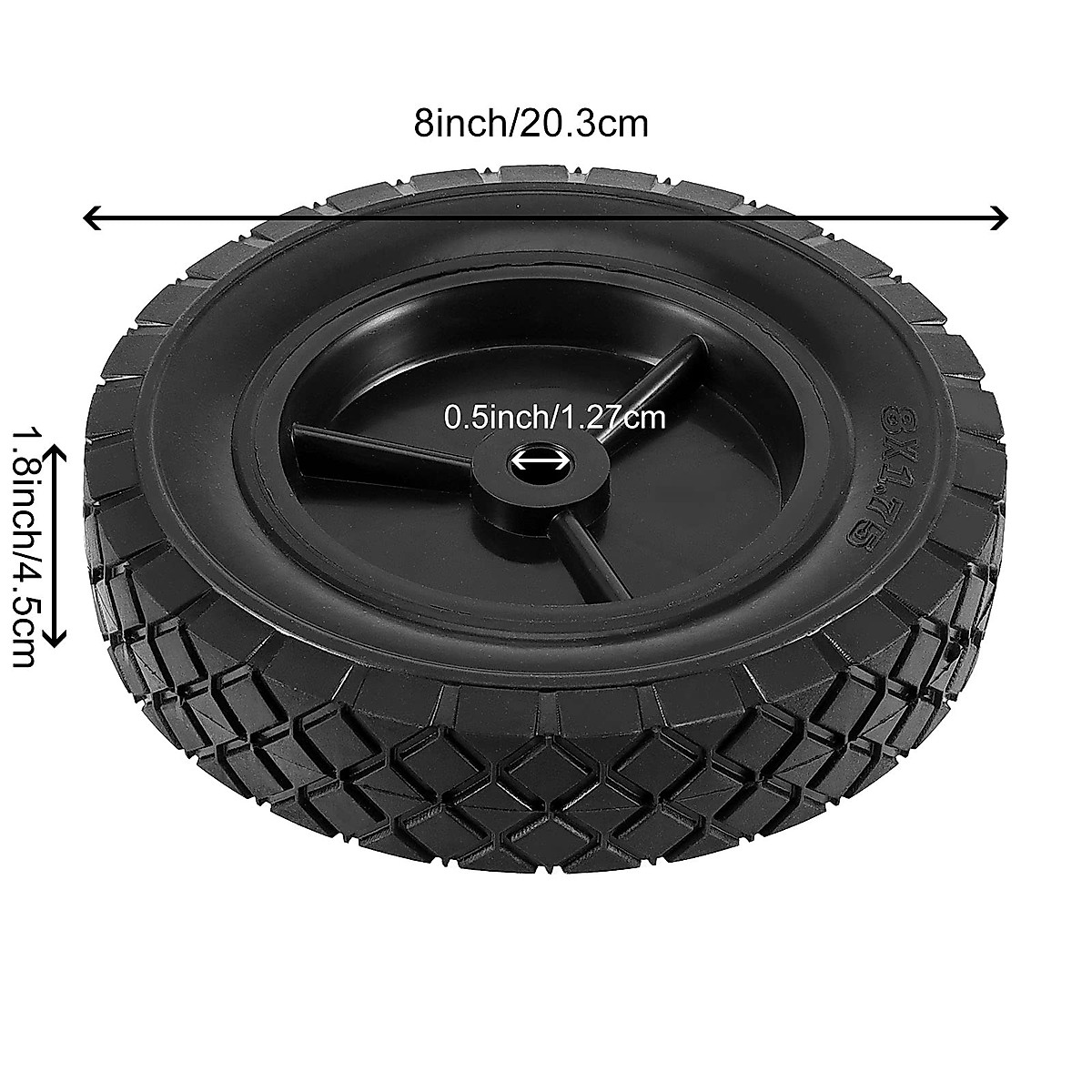 HOIGON 4 PCS 8 x 1.75 Inch Solid Rubber Hand Truck Wheel, Universal Replacement Tires Wheels for 1/2 Inch Axle, Lawn Mower Wheels for Garden Recliner, Dolly, Compressor, 110 LBS Load Capacity