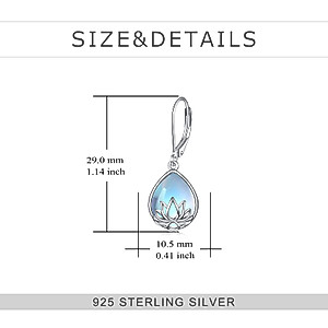 YFN Lotus Flower Moonstone Earrings Leverback 925 Sterling Silver Teardrop Dangle Hypoallergenic Earring for Women