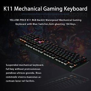 K11 Wired Gaming Keyboard RGB Rainbow LED Backlit Ergonomic Waterproof Mechanical Gaming Keyboard for Desktop, Computer, PC - Black