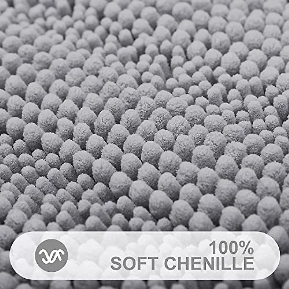 Grandaily Chenille Striped Bathroom Rug Mat, Extra Thick and Absorbent Bath Rugs, Non-Slip Soft Plush Shaggy Bath Carpet, Machine Wash Dry, Bath Mats for Bathroom, 16x24, Grey