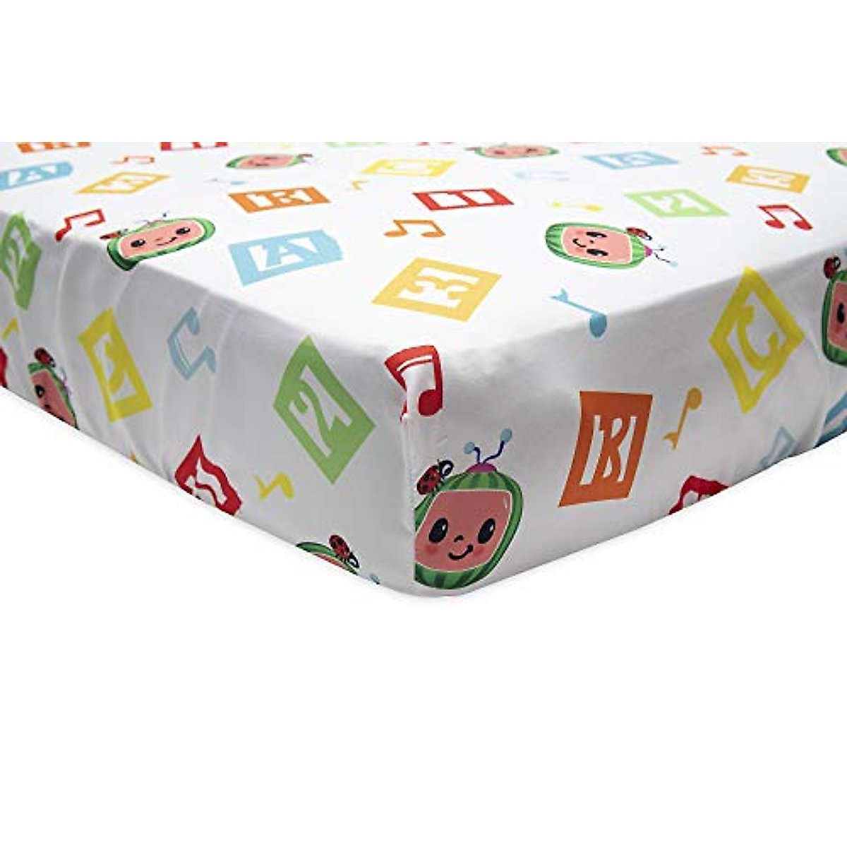 CoComelon 4 Piece Toddler Bedding Set - Includes Quilted Comforter, Fitted Sheet, Top Sheet, and Pillow Case - Letters and Music Design