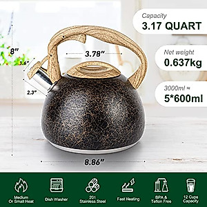 Greenual Tea Kettle, 3.2 Quart Loud Whistling Tea Kettle Stovetop, Food Grade Stainless Steel Teapot for Stovetop, Anti-Rust Tea Pot with Cool Touch Ergonomic Handle(Black Gold)