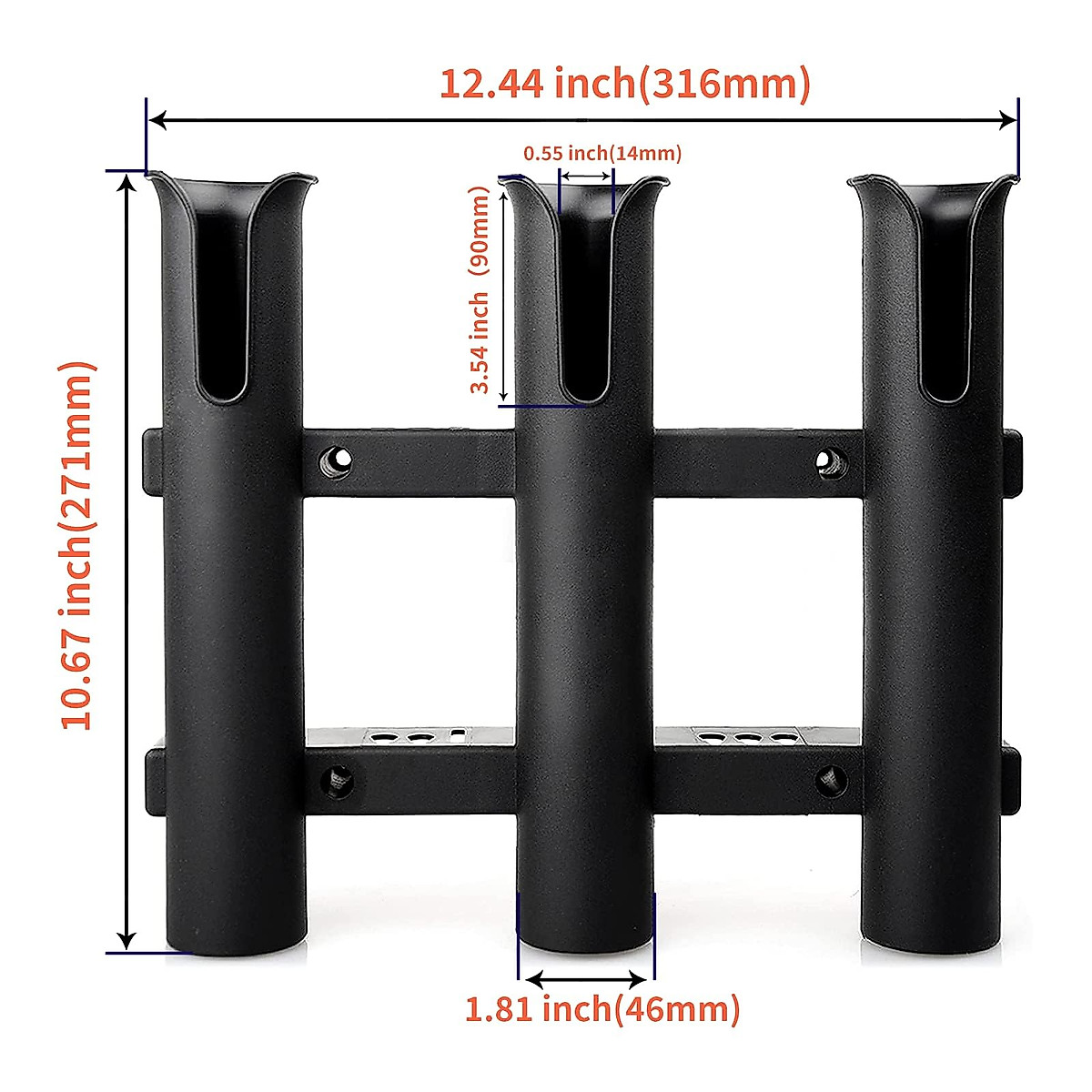 BigTron Fishing Rod Holder Bracket, Tube 3 Rod Rack, Fishing Rod for Boat Kayak Garage Storage or Truck with Screws Side-Mount (Black) (3)