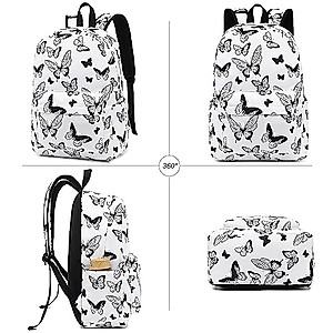 School Backpack Teen Girls Lightweight College Waterproof School Laptop Casual Backpack (Black Butterfly)
