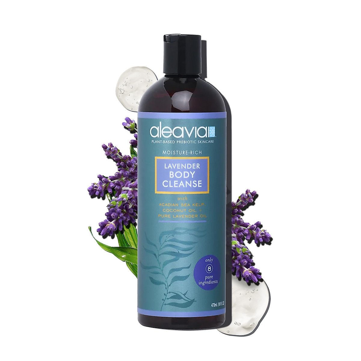 Aleavia Lavender Body Cleanse – Organic & All-Natural Prebiotic Body Wash, Scented with Pure Essential Oils – Nourish Your Skin Microbiome – 16 Oz.
