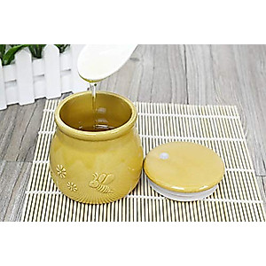 Ceramic Relief Bee Honey Jar Food Storage Jar Candy Dish Snack Can with Seal Lid