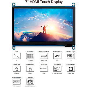 7inch HDMI LCD 1024x600 IPS Capacitive Touch Screen,HDMI/VGA Display Interface Support All Version Raspberry Pi 4B/3B+/3B/2B/Zero/Zero W/Zero WH,Jetson Nano BB Black Banana Pi Windows 10/8.1/8/7
