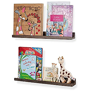 Rustic State Ted Wall Mount Narrow Picture Ledge Photo Frame Display - 24 Inch Floating Wood Shelves for Living Room Office Kitchen Bedroom Bathroom Décor - Distressed Brown - Set of 2