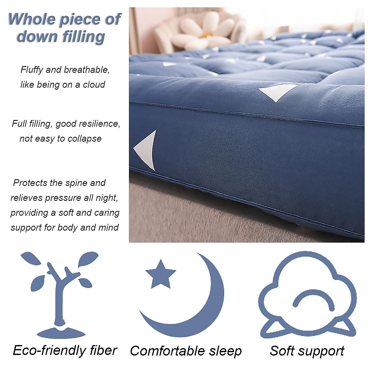 THABATAD Quilted Fitted Mattress Pad Queen, Thick Mattress Topper, Soft Cooling Mattress Cover Padded for Back Pain Relief, Mattress Protector with Overfilled Down Alternative Filling, Pink