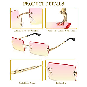 16 Pairs Rimless Rectangle Sunglasses Tinted Frameless Square Glasses Vintage Rimless Eyewear Transparent Candy Color Unisex Glasses for Men Women