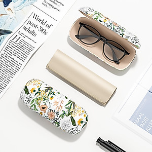 NPOOYI Eyeglasses Case, Hard Shell Protective Case for Glasses, Unisex for Women Men, Glass Case with Cleaning Cloth, Colorful Small Flowers