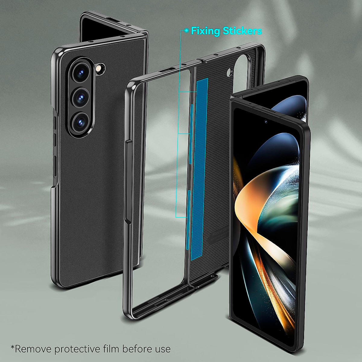 MATEPROX Phone Case for Samsung Galaxy Z Fold 5 Case, Slim Thin Lightweight Protective Phone Case with Non-Slip Leather Back Cover with Electroplated Frame for Samsung Galaxy Z Flod 5 5G-Black